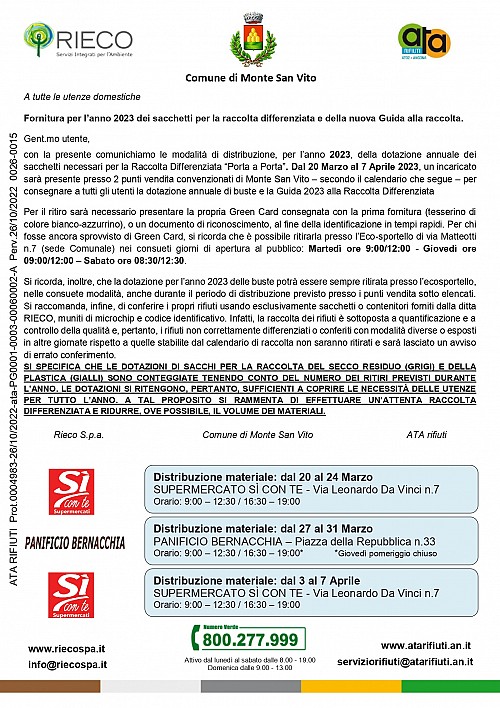 Comune di Monte San Vito - Fornitura dei sacchetti per l'anno 2023 ...
